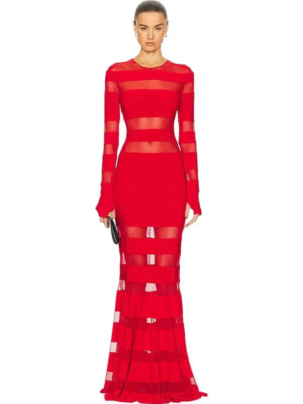 Norma Kamali Spliced Fishtail Gown - Tiger Red