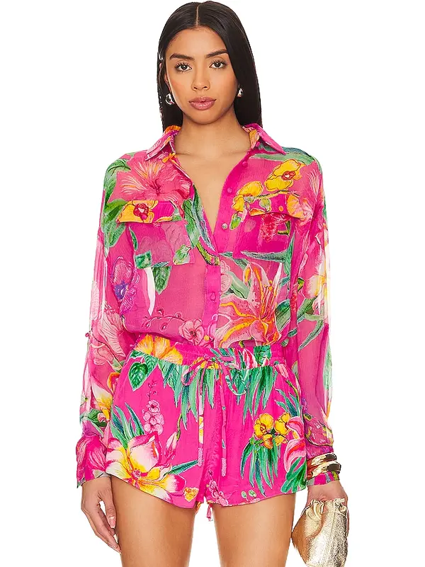 Rococo Sand Megan Button Up Shirt - Pink Floral