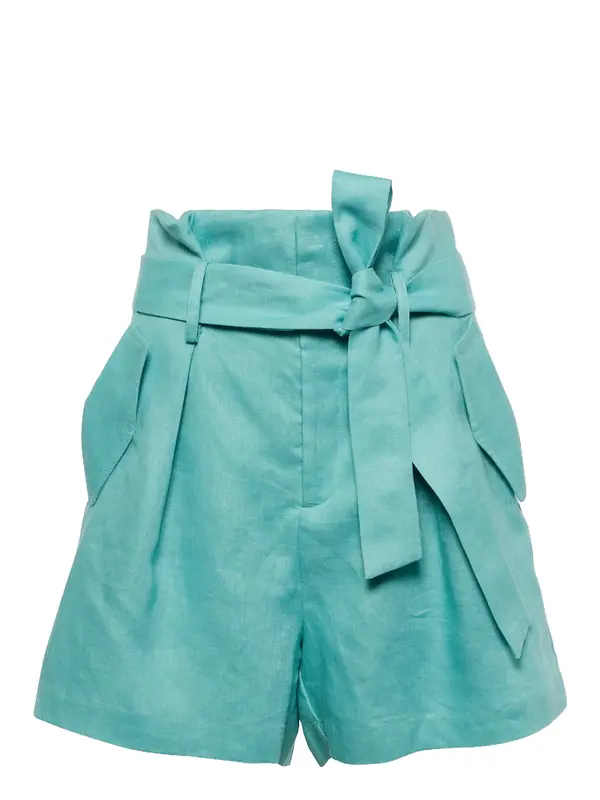 ADRIANA DEGREAS Orquidea High-rise Linen Shorts - Blue
