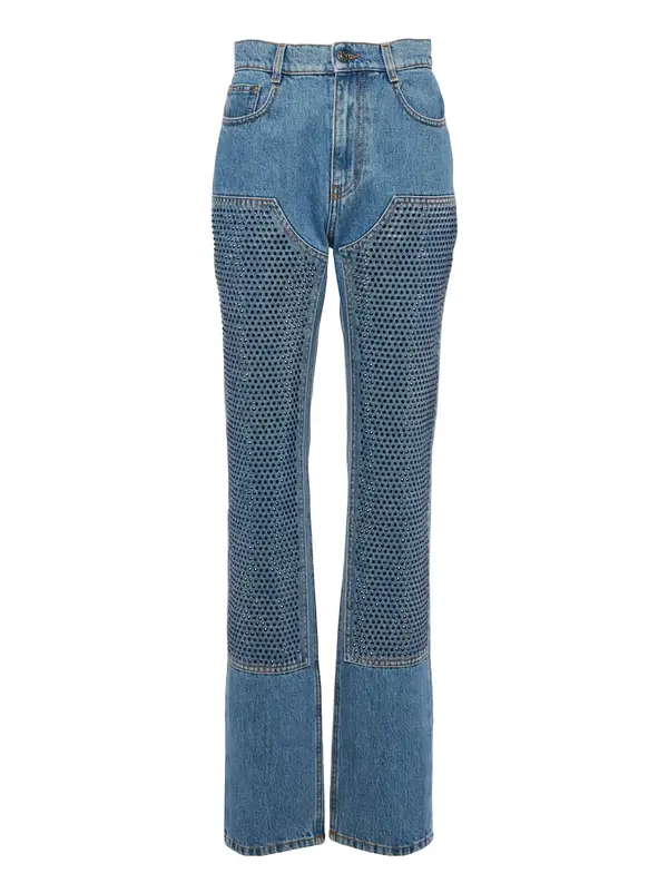 AREA Crystal-embellished Straight Jeans - Blue