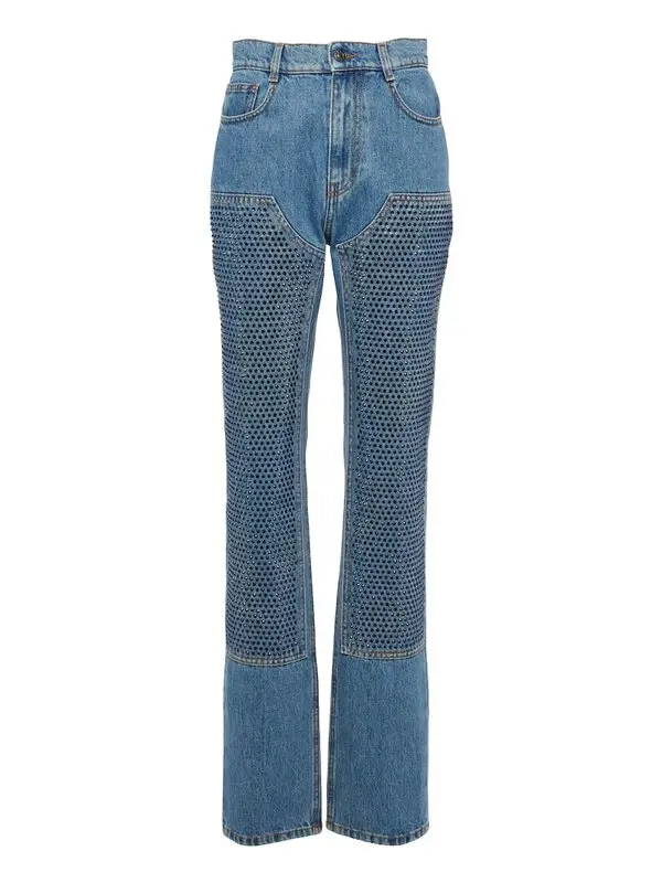 AREA Crystal-embellished Straight Jeans - Blue