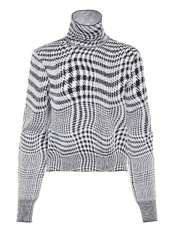 Burberry Houndstooth Wool-blend Turtleneck Sweater - Grey