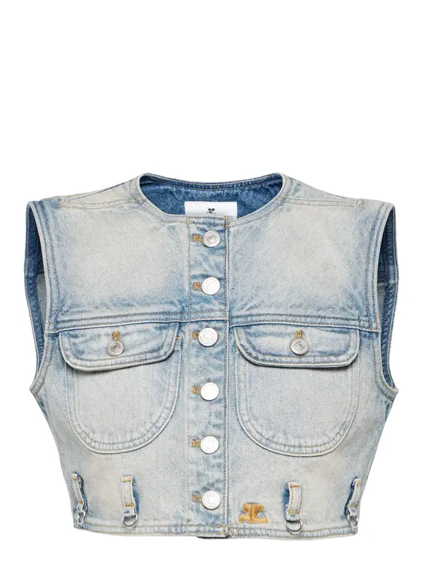 COURREGES Courrèges Cropped Denim Vest - Blue