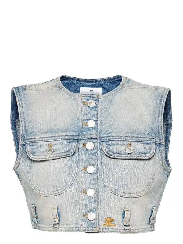COURREGES Courrèges Cropped Denim Vest - Blue