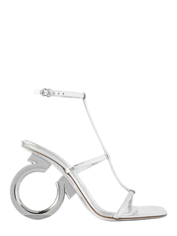 FERRAGAMO Elina Logo-detailed Metallic Leather Sandals - Silver