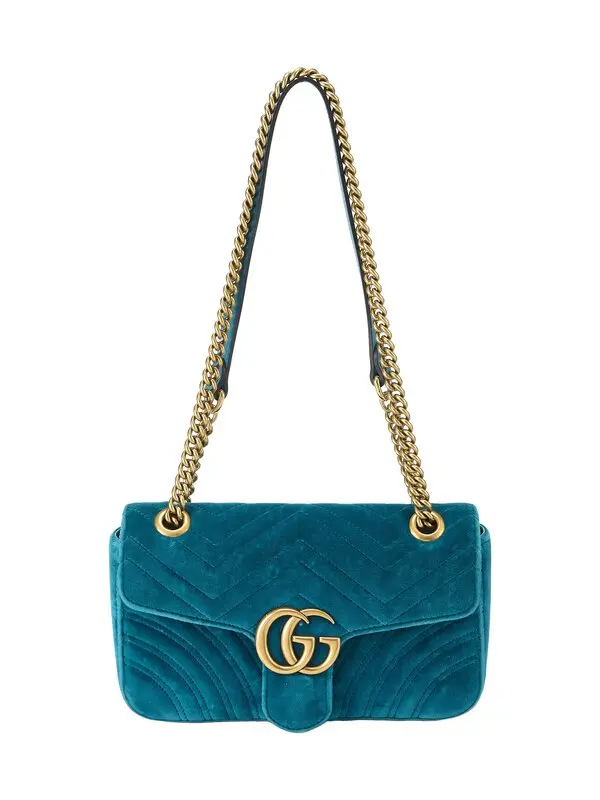 Gucci Embroidered Velvet Gg Marmont Shoulder Bag - Blue
