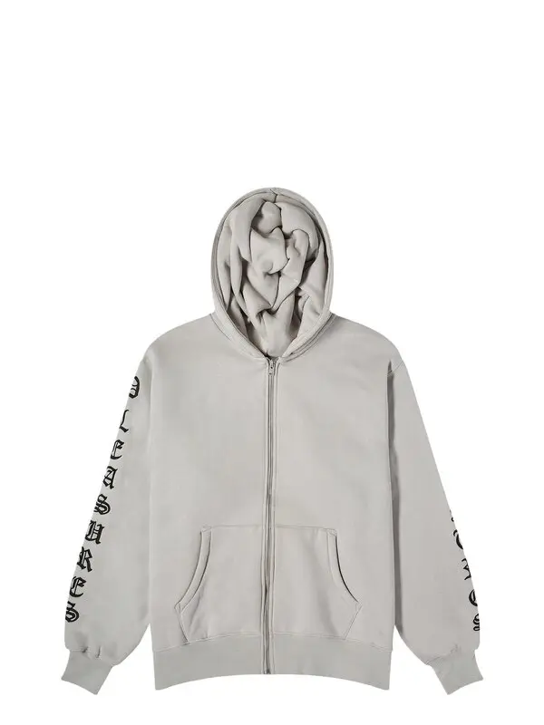 PLEASURES Full Zip Up Hoodie - Grey