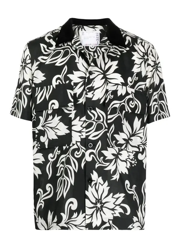 Sacai Floral-print Cotton Shirt - Black