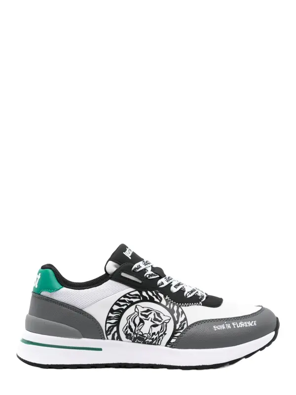 Just Cavalli Tiger Head-print Leather Sneakers - White