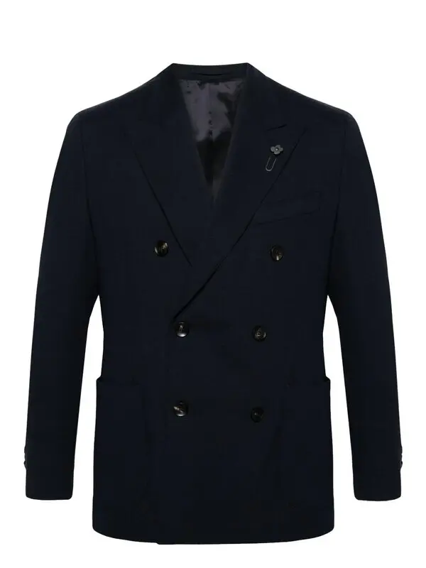 LARDINI Double-breasted Wool Blazer - Blue