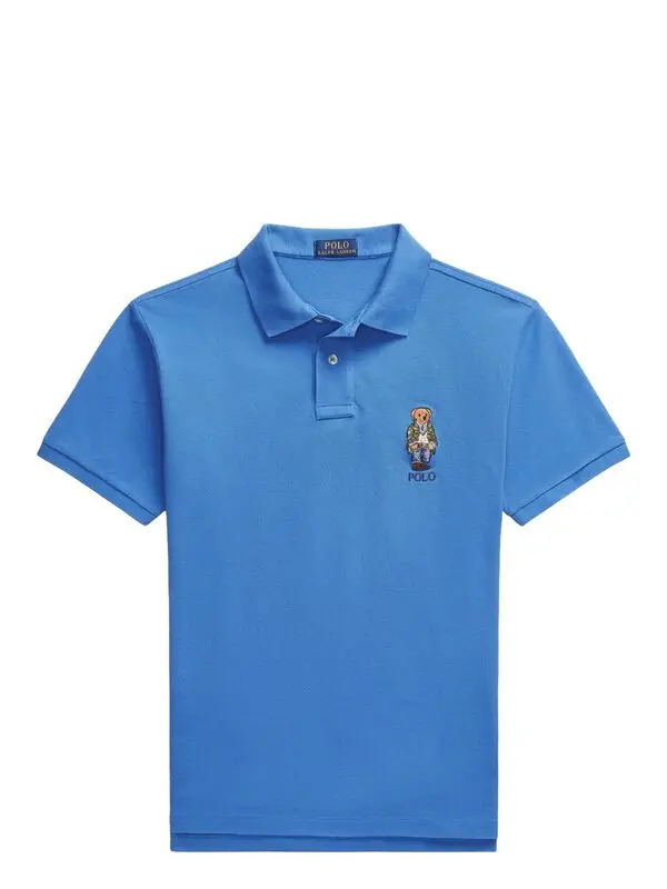 Polo Ralph Lauren Polo Bear-embroidered Cotton Polo Shirt - Blue