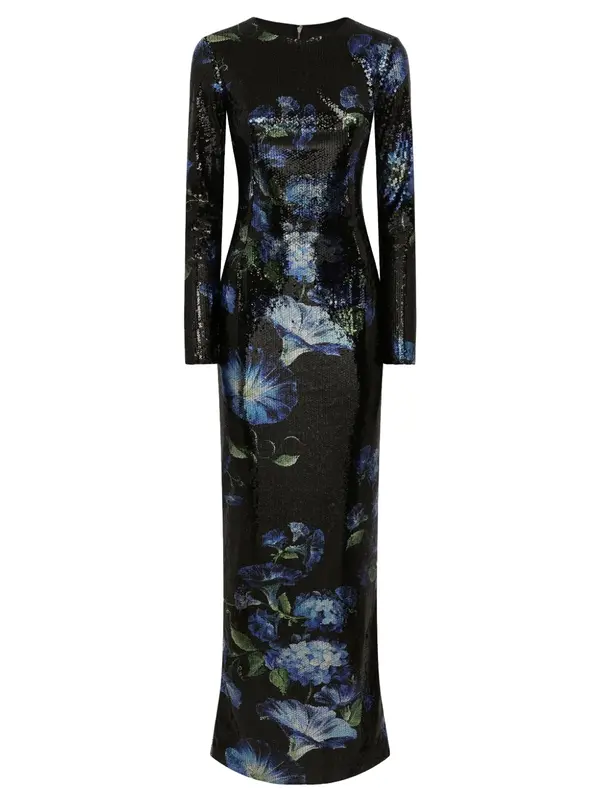 Dolce & Gabbana Floral-print Sequinned Gown - Black