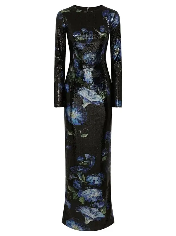 Dolce & Gabbana Floral-print Sequinned Gown - Black