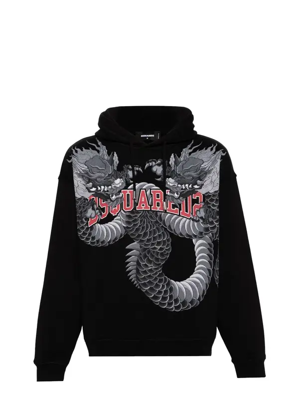 Dsquared2 Dragon-print Cotton Hoodie - Black
