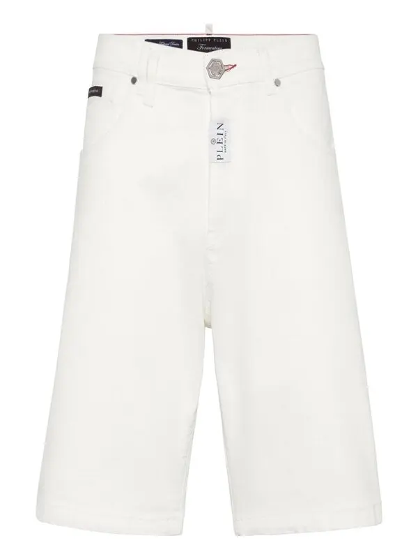 Philipp Plein Logo-plaque Denim Shorts - White