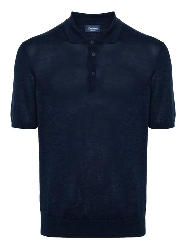 DRUMOHR Cotton-linen Knit Polo Shirt - Blue