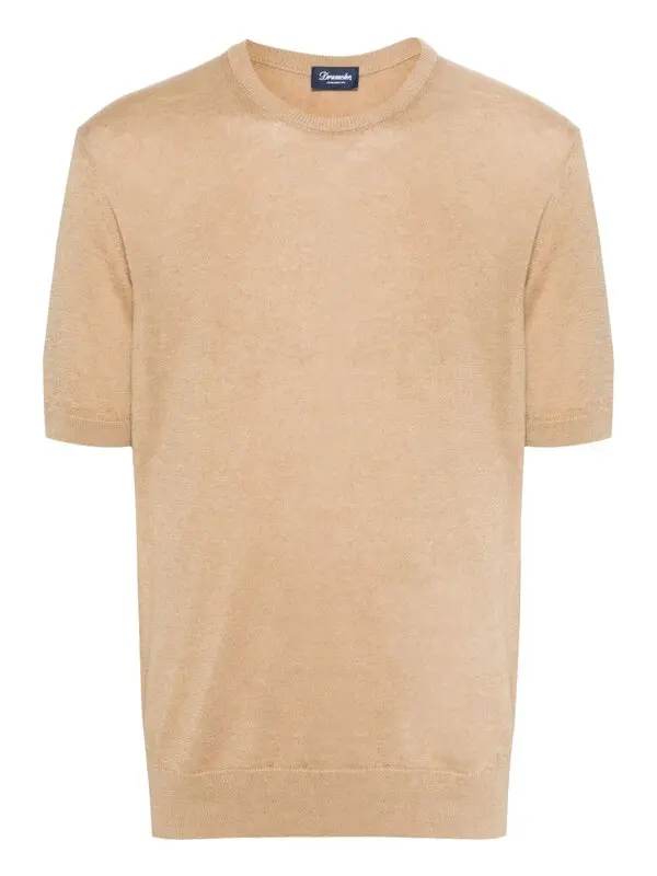 DRUMOHR Cotton-linen Knit T-shirt - Neutrals