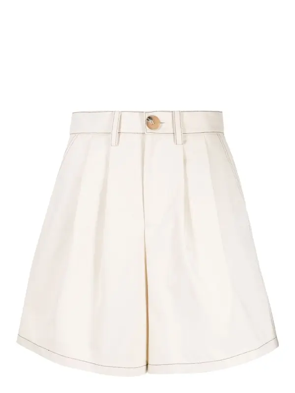 KIMHEKIM Contrast-stitching Wide-leg Cotton Shorts - White