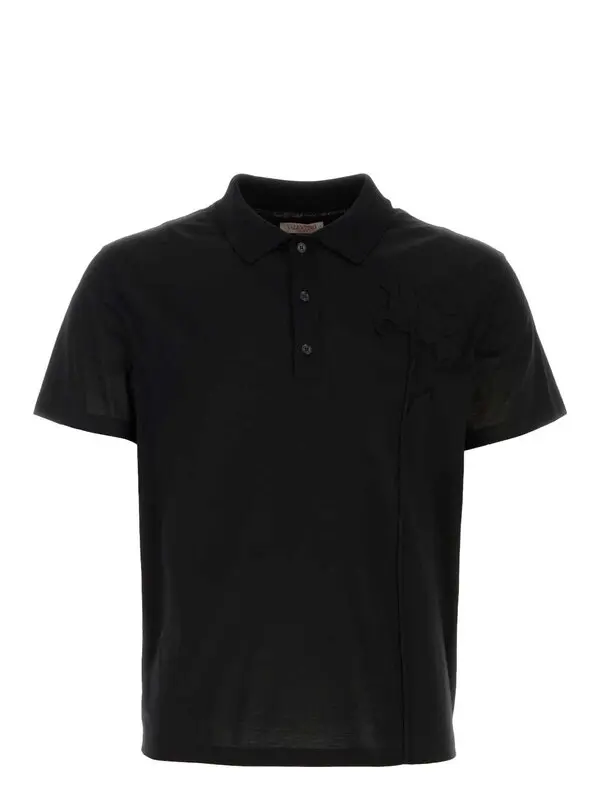 Valentino Garavani Mercerized Cotton Polo Shirt With Flower Embroidery - Black