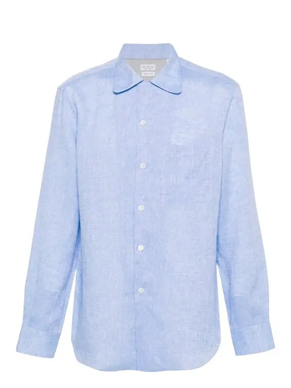 Brunello Cucinelli Linen Classic-collar Shirt - Blue