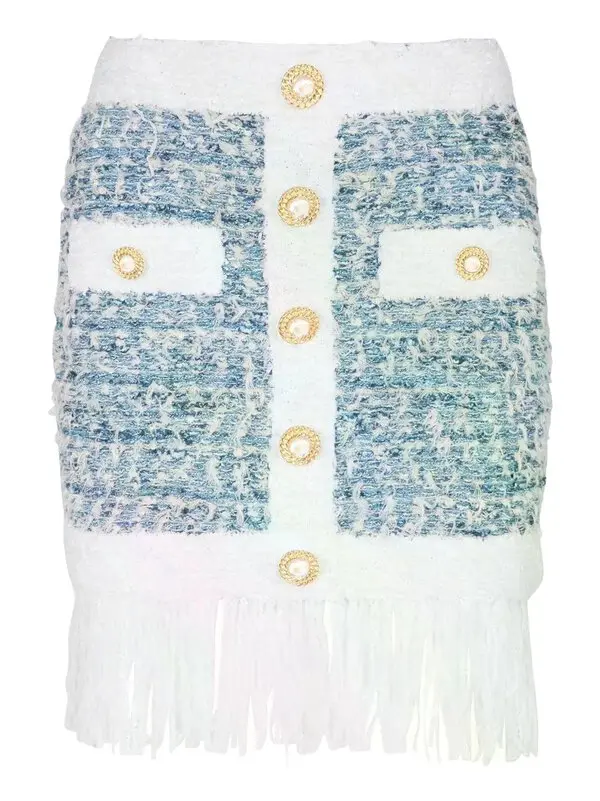 Balmain Tweed Mini Skirt With Fringe - White