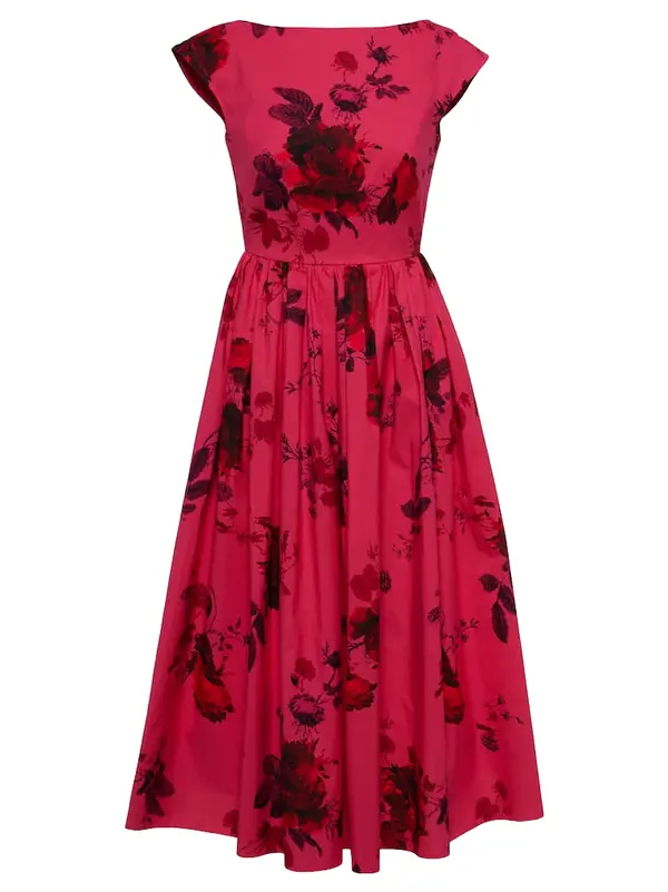 Erdem Floral Cotton Faille Midi Dress - Pink