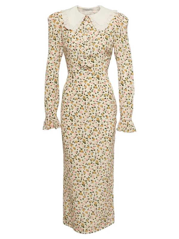 Alessandra Rich Floral Printed Silk Midi Dress - Multicoloured