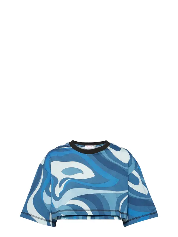Emilio Pucci Marmo Cotton Jersey Crop Top - Blue