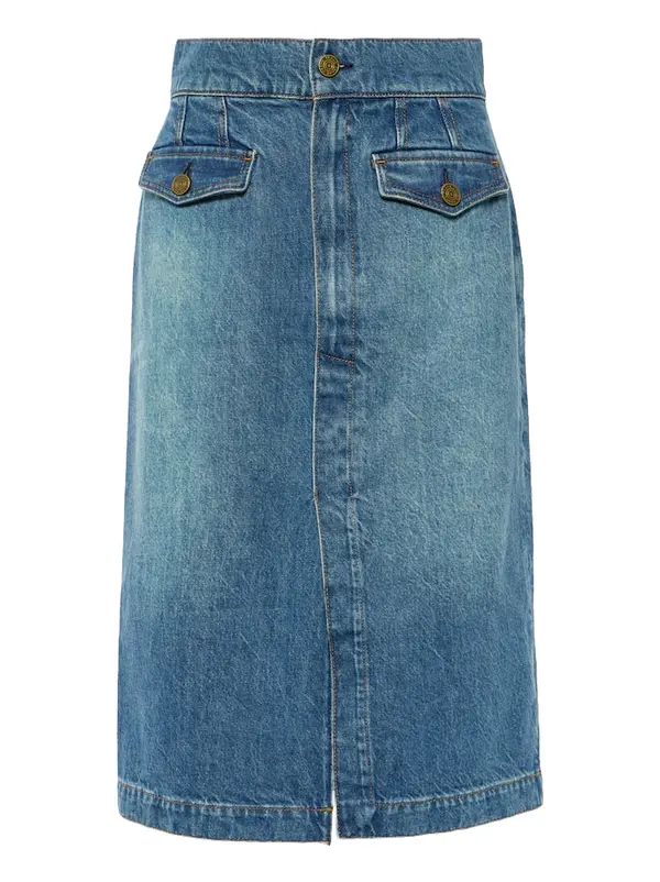 FRAME The Vent Front High-rise Denim Midi Skirt - Blue