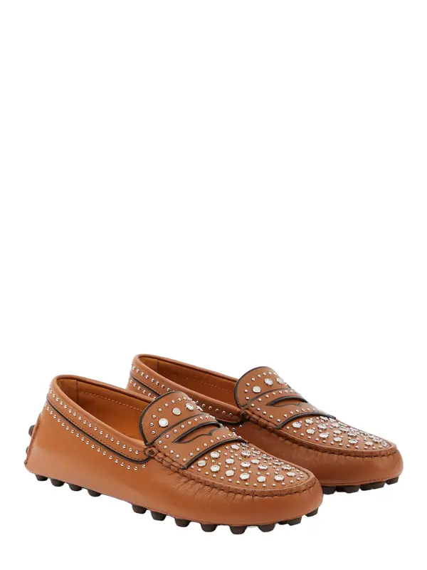 TOD'S Gommino Studded Leather Moccasins - Brown