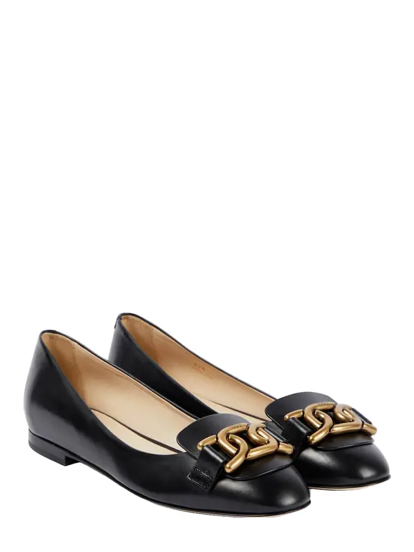 TOD'S Kate Leather Ballerinas - Black
