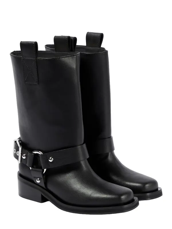 GANNI Faux Leather Biker Boots - Black
