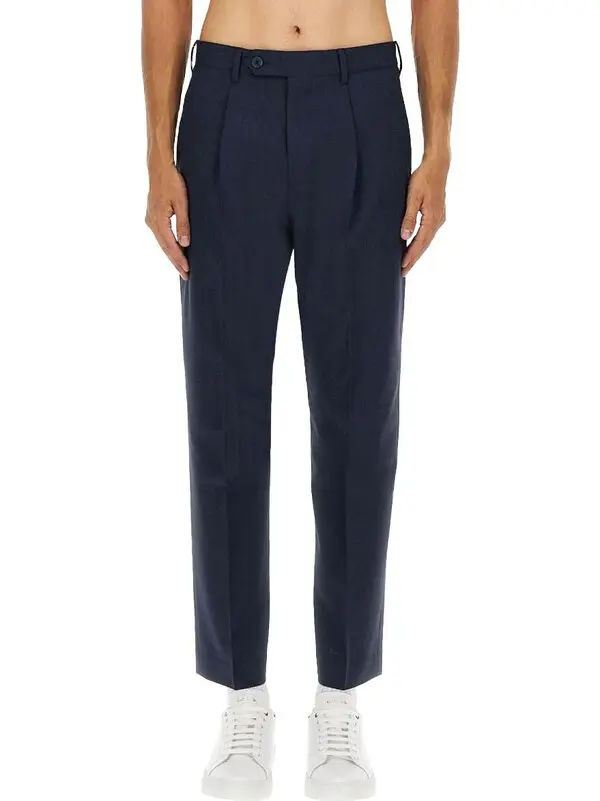 Paul Smith Wool Blend Flat Front Trousers - Blue