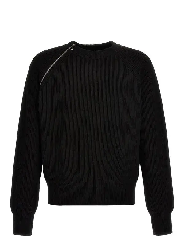 Burberry Ribbed Wool Zip Detail Sweater - Black