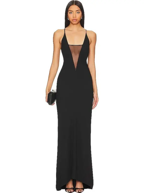 THE SEI Plunge Gown With Mesh - Black