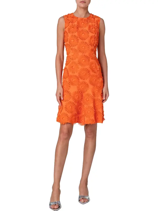 Akris Embroidered Floral Appliqué Cotton Sheath Dress - Orange