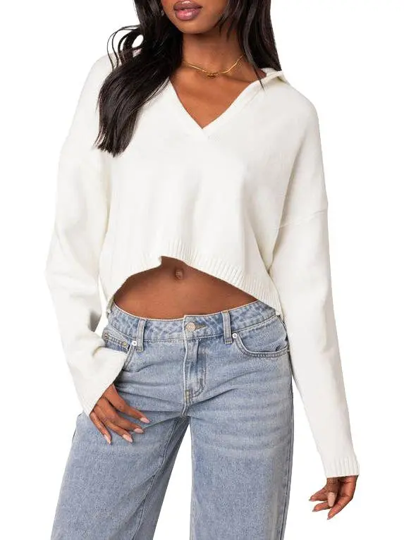 EDIKTED Marcie Oversize Crop Sweater - Cream