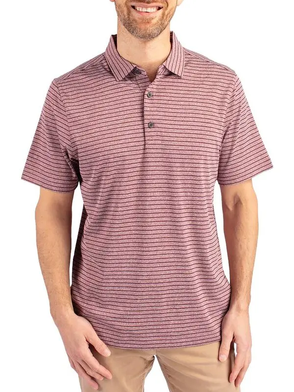 Cutter & Buck Forge Heather Stripe Recycled Blend Polo - Bordeaux Heather
