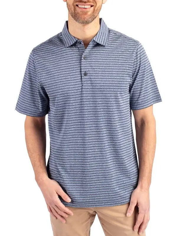 Cutter & Buck Forge Heather Stripe Recycled Blend Polo - Navy Blue Heather