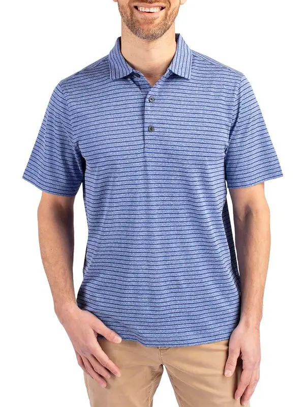 Cutter & Buck Forge Heather Stripe Recycled Blend Polo - Tour Blue Heather