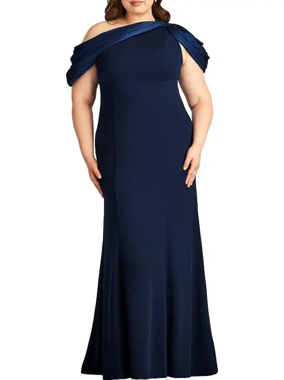 Tadashi Shoji One-shoulder Mermaid Gown - Navy