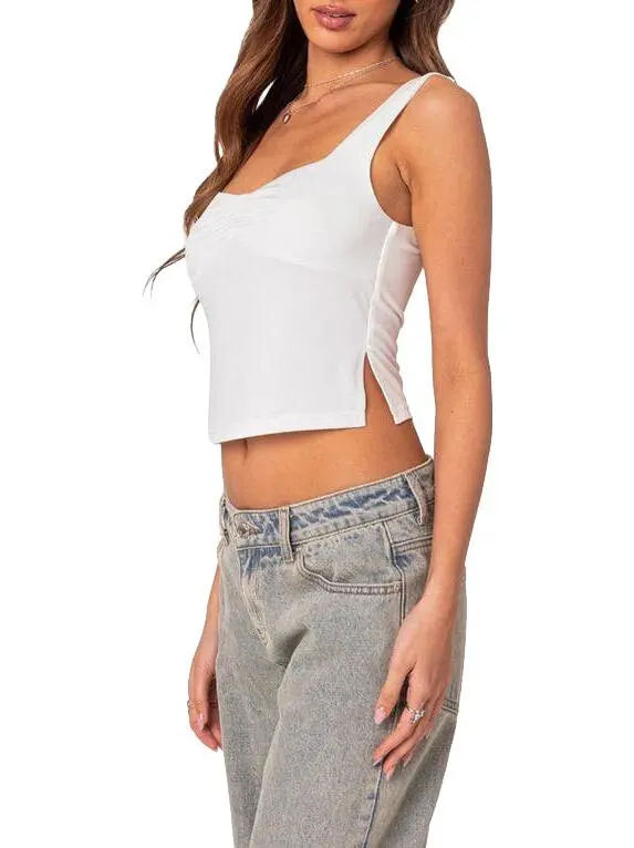 EDIKTED Side Slit Crop Tank - White