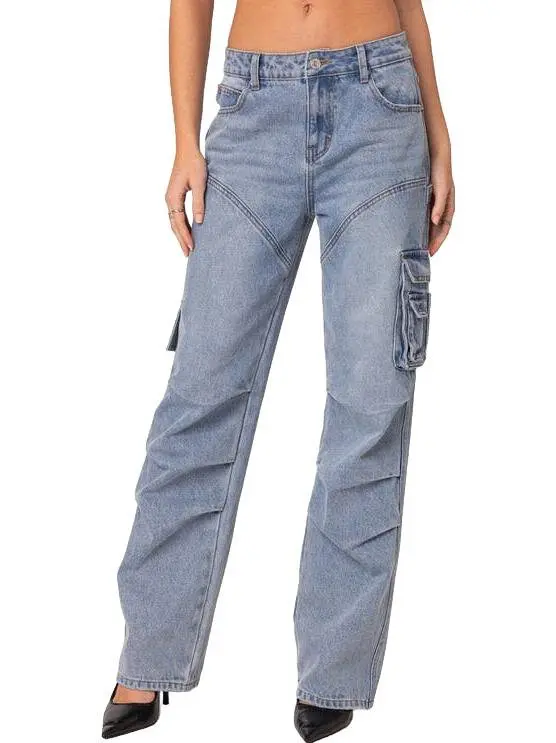 EDIKTED Winslow Straight Leg Cargo Jeans - Light-blue