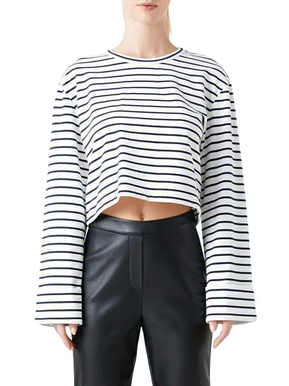 GREY LAB Stripe Crop Top - White/navy