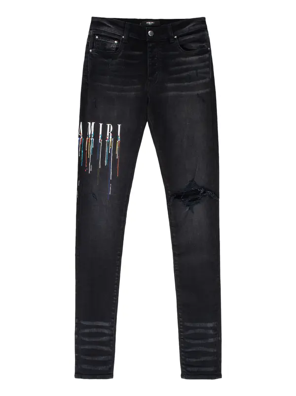 Amiri Paint Drip Logo Jeans - Black