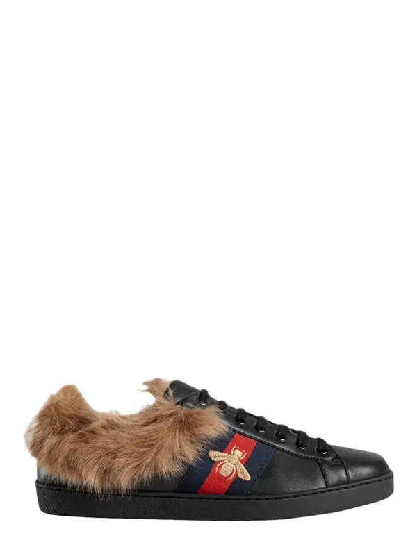 Gucci Ace Wool Embroidered Bee Sneakers - Black