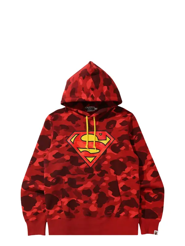 BAPE X Dc Superman Camo Pullover Hoodie - Red