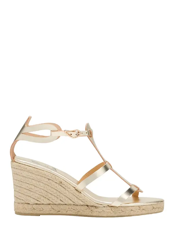AGS X CASTANER Metallic T-strap Espadrille Sandals - Platino