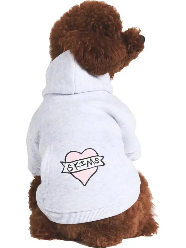 SKIMS Cotton Fleece Pet Hoodie - Light Heather Grey Logo Heart