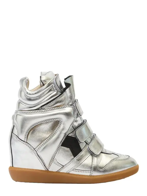 Isabel Marant Bekett Leather Wedge Sneakers - Gun Metal